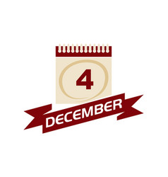 4 december calendar with ribbon Royalty Free Vector Image