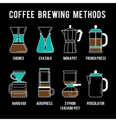 8 coffee brewing methods icons set Different ways Vector Image