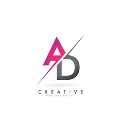 Ad a d white and pink letter logo with swoosh Vector Image