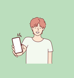 Man in mask point at screen Royalty Free Vector Image