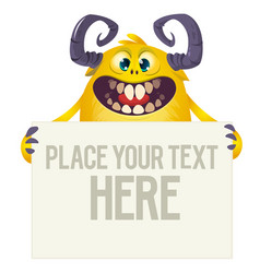 Catoon monster holding blank sign with sample Vector Image