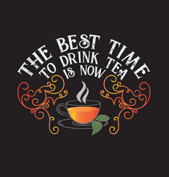 Tea time card with cup and teapot Royalty Free Vector Image