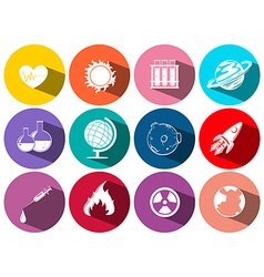 Science and technology symbols on round icons Vector Image