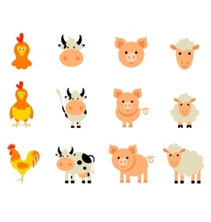 Cartoon farm animals heads set Royalty Free Vector Image