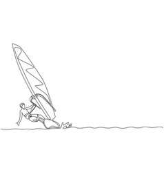 Single continuous line drawing surf ocean waves Vector Image
