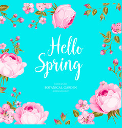 Hello spring card over blue background Royalty Free Vector