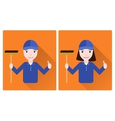 Funny cartoon janitor with mop smiling fat man Vector Image