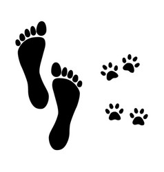 Foot prints man and dog walking Royalty Free Vector Image