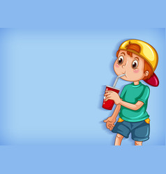 Background template design with boy drinking from Vector Image