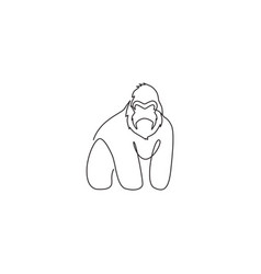 One single line drawing cute thinking monkey Vector Image
