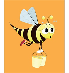 Bee cartoon holding honey bucket Royalty Free Vector Image