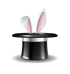 White rabbit ears appear from magic hat Royalty Free Vector