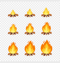 Fire flame cartoon bonfire and fiery borders Vector Image