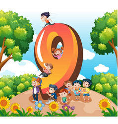 Cute boy holding number one Royalty Free Vector Image