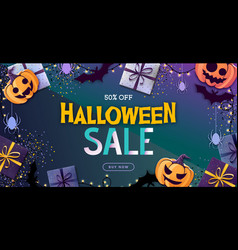 Halloween sale promotion poster with paper bats Vector Image