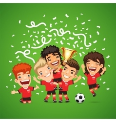 Cartoon soccer players and referee Royalty Free Vector Image