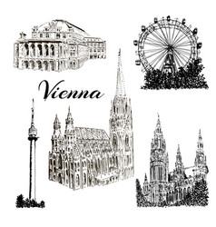 Set vienna symbols hand drawn ink pen Royalty Free Vector