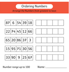 Ordering numbers worksheet arrange Royalty Free Vector Image