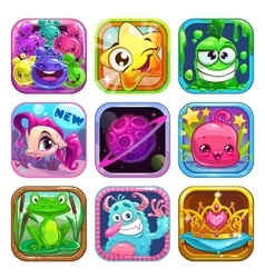 Cartoon app icons with fruits and vegetables Vector Image