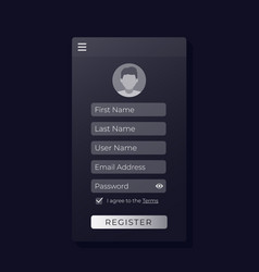 Sign up screen mobile app ui for registration Vector Image