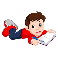 Kids boy reading book cartoon Royalty Free Vector Image