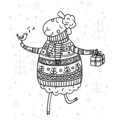 Christmas coloring page with cute sheep Royalty Free Vector