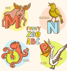 Funny zoo animals kids alphabet Hand drawn ink Vector Image