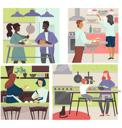 Cartoon siblings baking together Royalty Free Vector Image