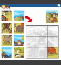 Jigsaw puzzle game with cartoon jacamar bird Vector Image