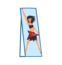 Slim teen girl seeing herself fat in mirror Vector Image