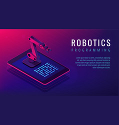 Isometric robotics programming landing page Vector Image