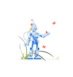 Happy humanoid robot standing in midst of Vector Image