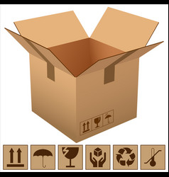 Open cartoon flat cardboard box on white Vector Image