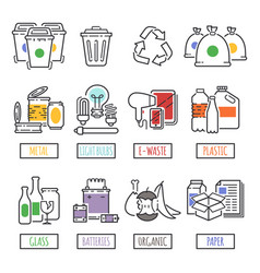 Garbage containers and types of trash Royalty Free Vector