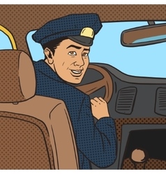 Happy male driver rides car driving trip taxi Vector Image