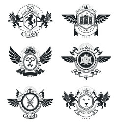 Heraldic coat of arms big set vintage antique Vector Image