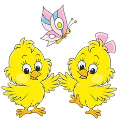 Little yellow chicks dancing Royalty Free Vector Image