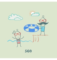 Sea waves and rising sun Royalty Free Vector Image