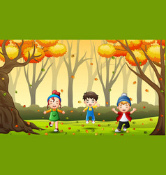 Cute little boy with autumn leaves Royalty Free Vector Image