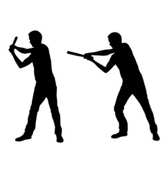 Cartoon hand with baseball bat beating man Vector Image