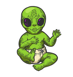 Alien bain diaper color sketch engraving Vector Image