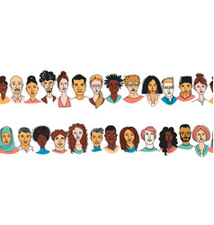 Womens mens head portraits line drawing doodle Vector Image