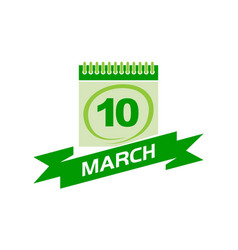March 10 flat daily calendar icon Date Royalty Free Vector