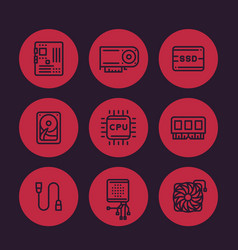 Computer parts isometric set isolated on white Vector Image