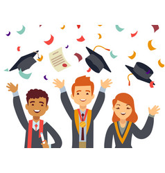 Young happy graduates with graduate caps and Vector Image