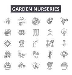 Garden nurseries line icons signs set Royalty Free Vector