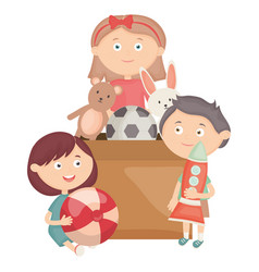 Little girl putting her toys into box Royalty Free Vector