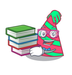 Student with book party hat mascot cartoon Vector Image